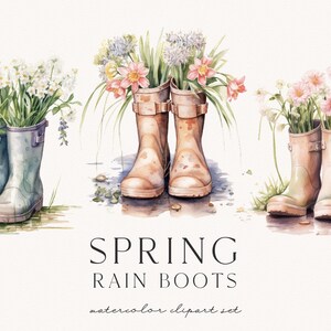 Spring Rain Boots, Watercolor Png Clipart, Spring Illustration, Garden ...