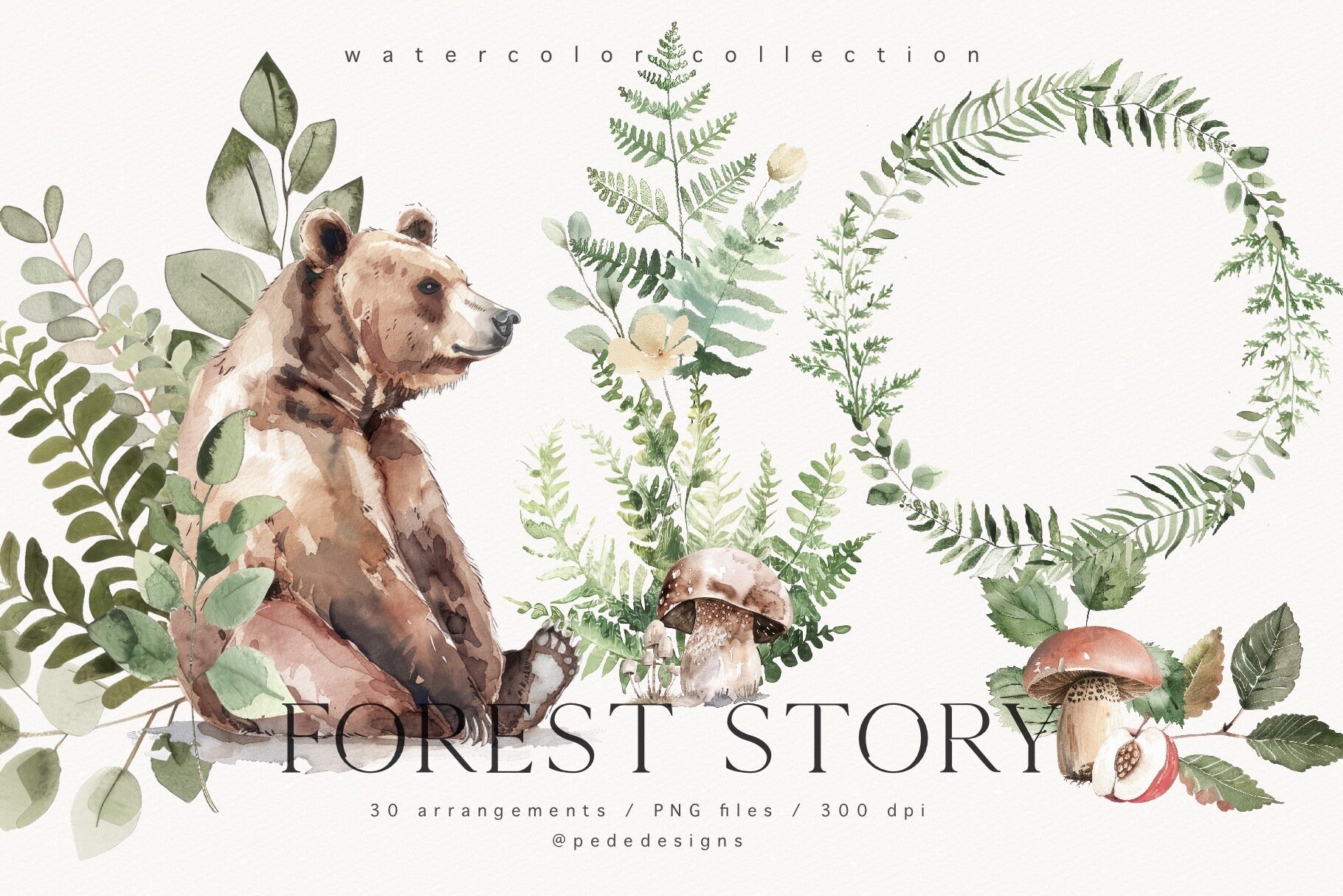 Watercolor Forest Clipart: Woodland Animals, Wreath (digital Download ...