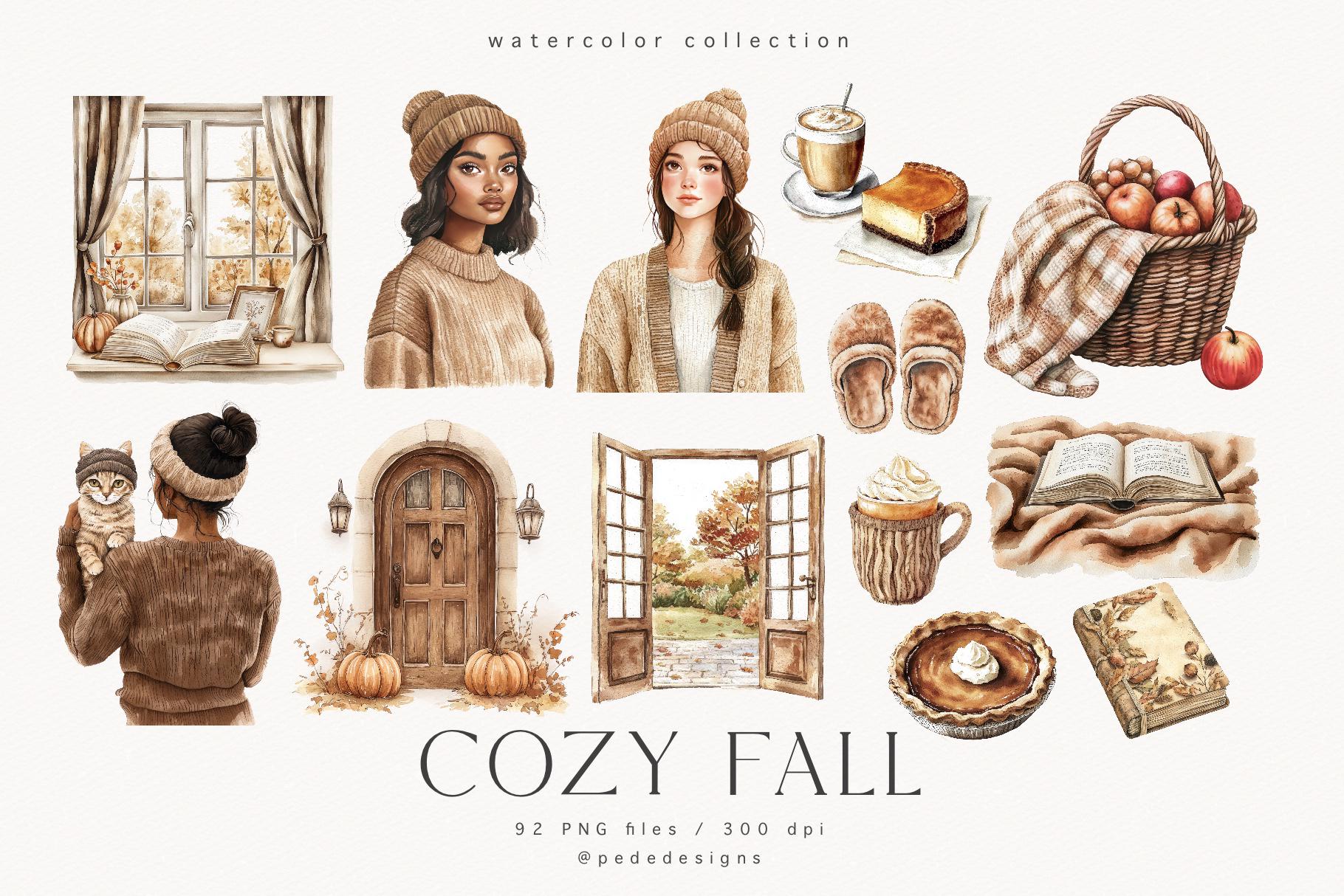 Cozy Fall Watercolor Clipart Bundle: Autumn Graphics (digital Download ...