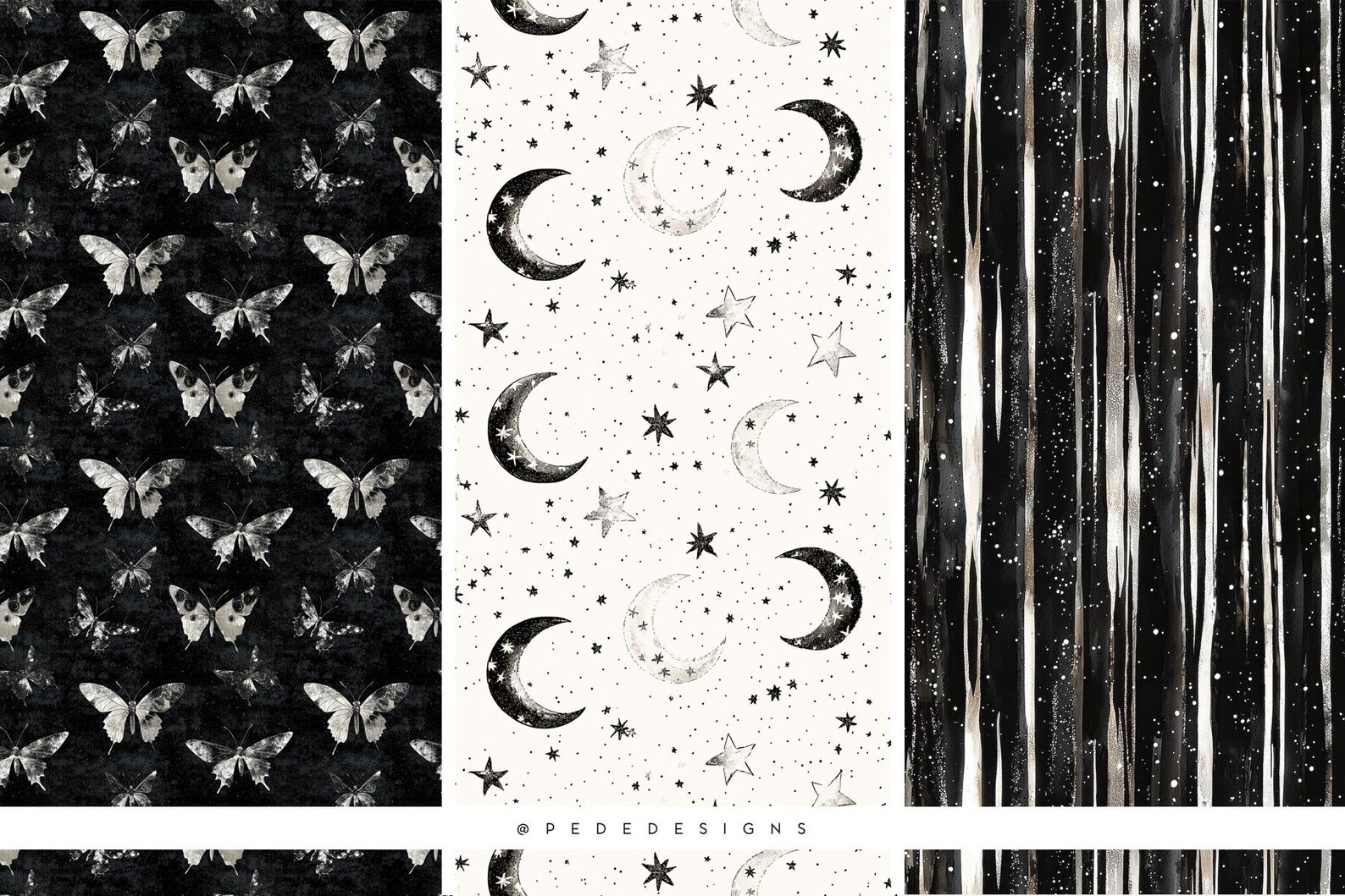 Midnight Black Digital Papers Set, Celestial Digital Paper Pack ...