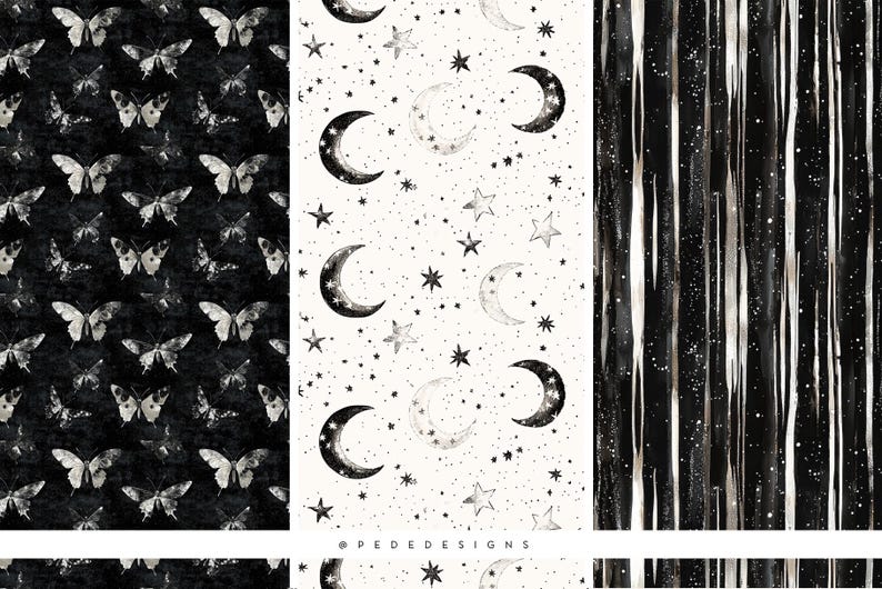 Midnight Black Digital Papers Set, Celestial Digital Paper Pack ...