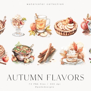 Autumn Flavors Clip Art Bundle, Cozy Watercolor Clipart, Menu Clipart ...
