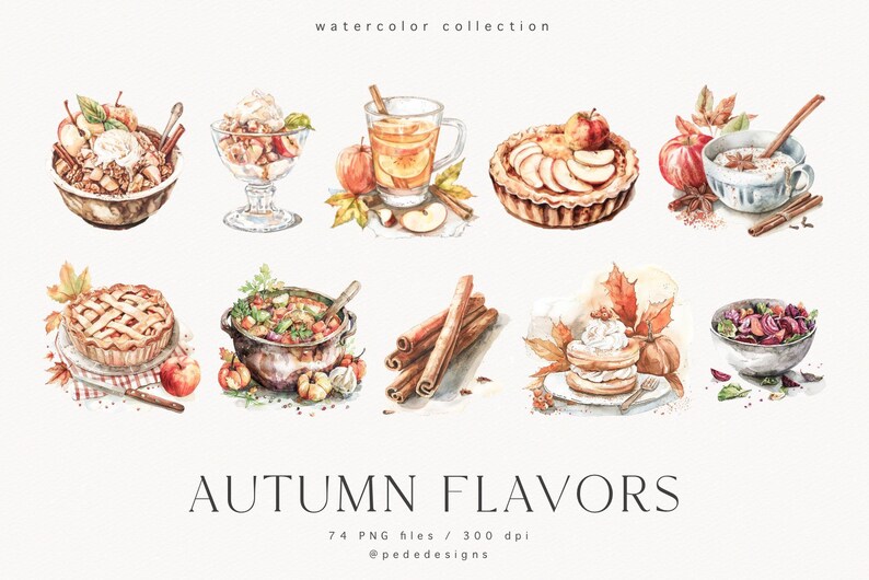 Autumn Flavors Clip Art Bundle, Cozy Watercolor Clipart, Menu Clipart ...