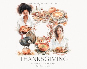 We Are Thankful, Watercolor Fall Clipart, Thanksgiving Clipart ...