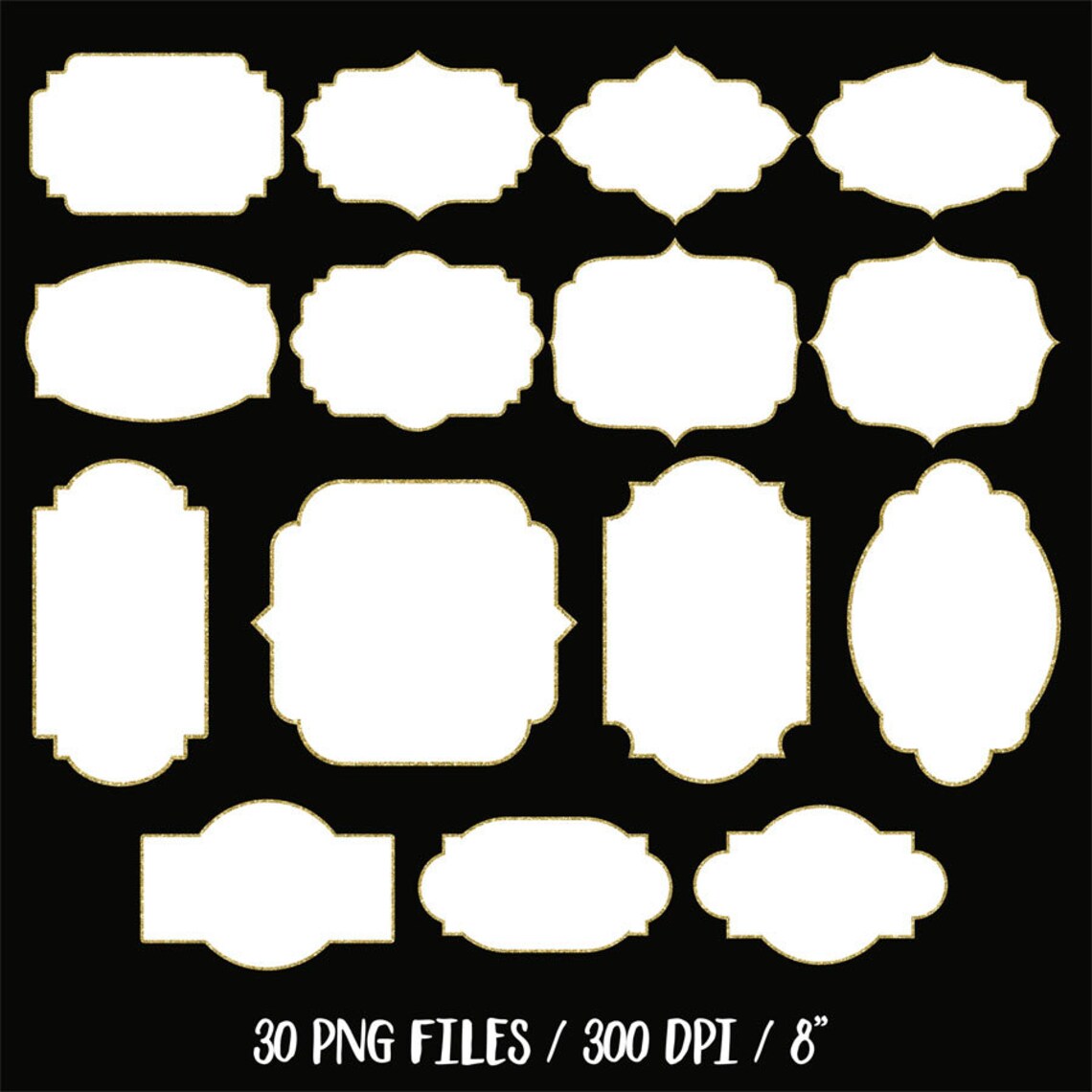 Gold Digital Frames Clip Art Glitter Labels Clipart Frame - Etsy