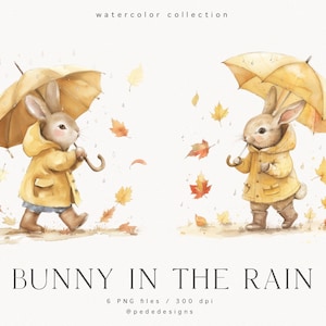 Bunny in the Rain Clip Art Set, Watercolor Clipart, Watercolor Baby ...