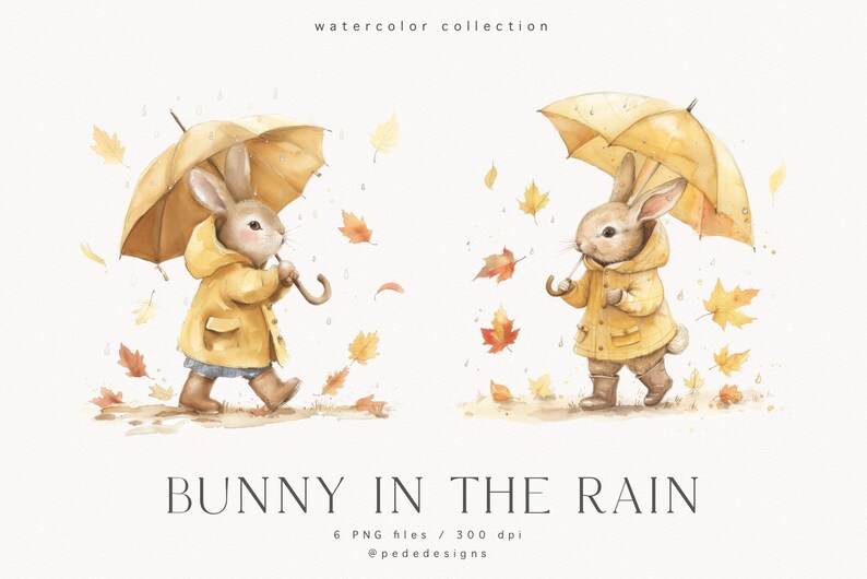 Bunny in the Rain Clip Art Set, Watercolor Clipart, Watercolor Baby ...