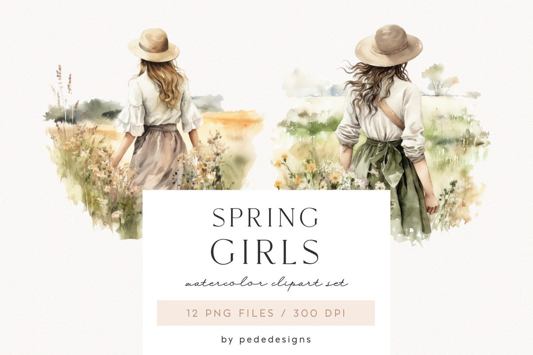 Spring Girls Clipart, Watercolor Girl Graphics, Watercolor Spring ...
