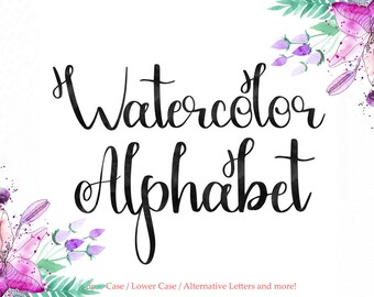 Black Watercolor Alphabet Clipart Numbers Clip Art Black | Etsy