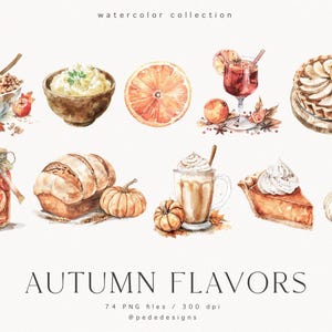 Autumn Flavors Clip Art Bundle, Cozy Watercolor Clipart, Menu Clipart ...