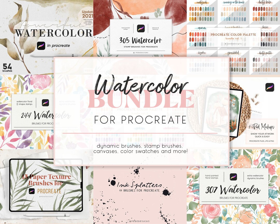 Big Watercolor Bundle for Procreate, Watercolor Brushes, Brush Set for ...