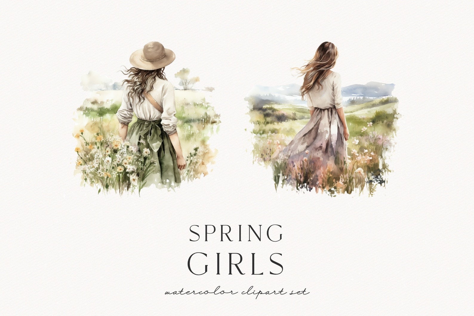 Spring Girls Clipart, Watercolor Girl Graphics, Watercolor Spring ...