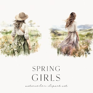 Spring Girls Clipart, Watercolor Girl Graphics, Watercolor Spring ...