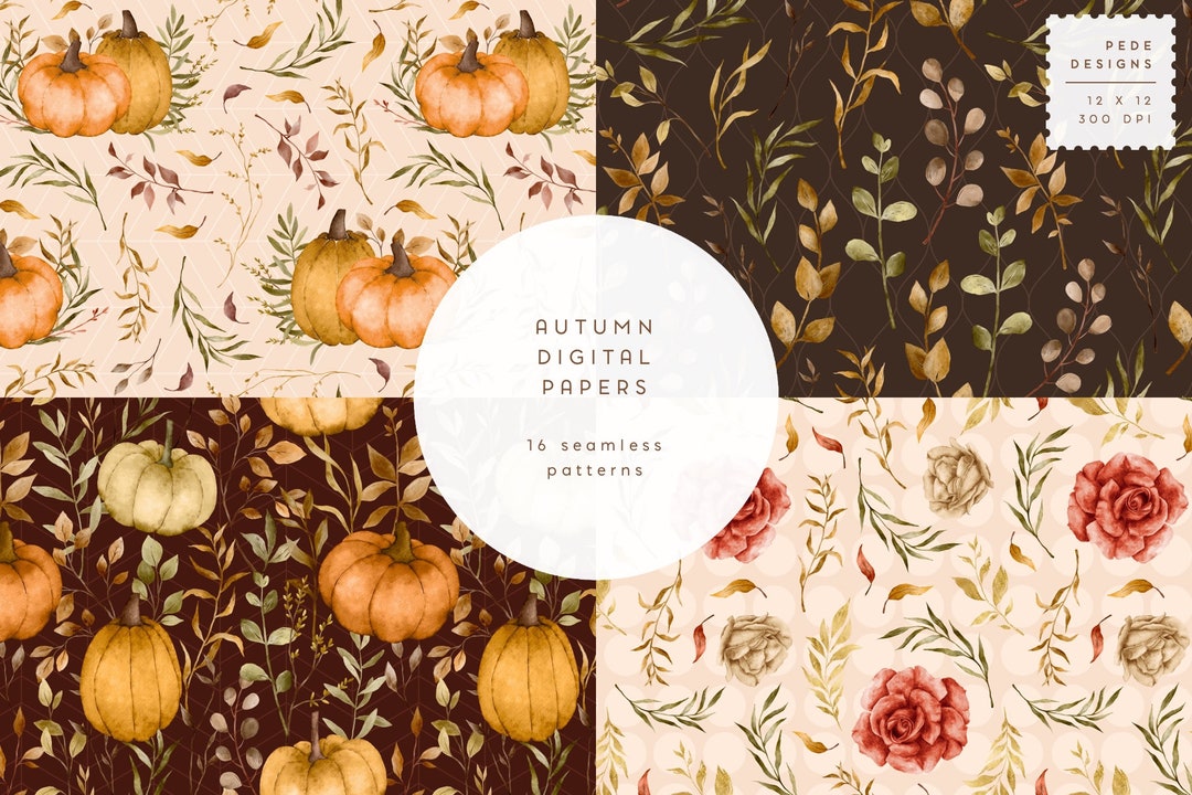 Autumn Digital Papers, Pumpkin Digital Paper Pack, Planner Supplies ...