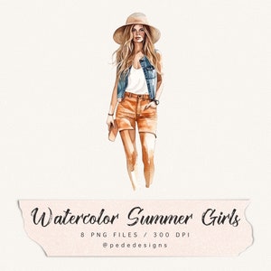 Watercolor Summer Girl Clip Art, Watercolor Fashion Clipart, Summer ...