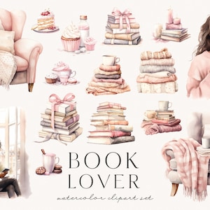 Book Lover Clipart, Watercolor Cozy Clipart, Pretty Girl Clipart ...