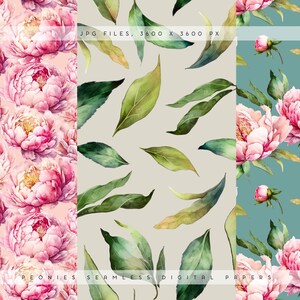 Peony Digital Paper, Flowers Watercolor Patterns, Seamless Digital ...