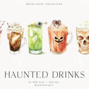 Haunted Drinks Clip Art Set, Watercolor, Menu Clipart, Halloween Party ...