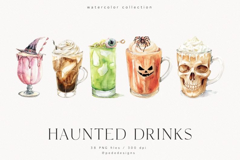 Haunted Drinks Clip Art Set, Watercolor, Menu Clipart, Halloween Party ...