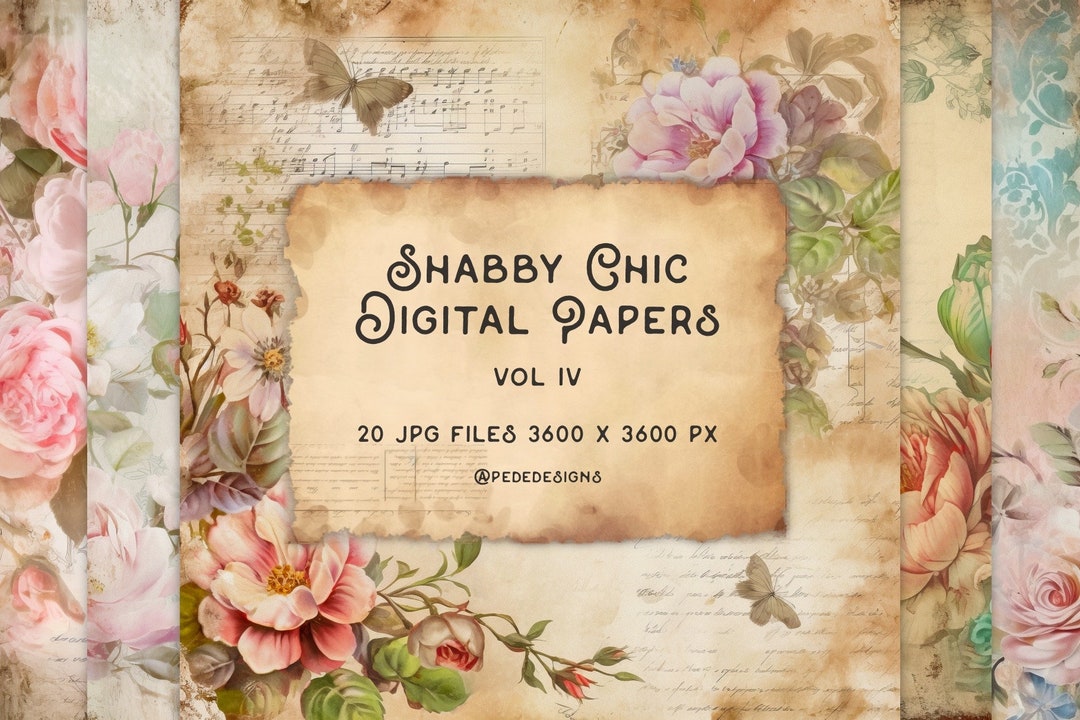 Shabby Chic Digital Paper, Junk Journal Papers, Vintage Textures ...