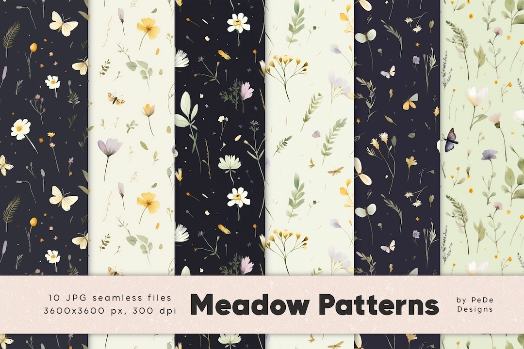 Meadow Patterns, Watercolor Wild Flowers, Green Digital Paper Pack ...