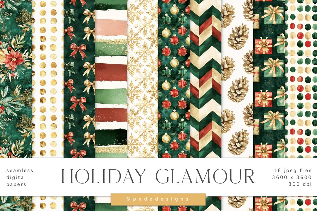 Holiday Glamour Digital Paper Pack, Christmas Digital Papers, Festive ...