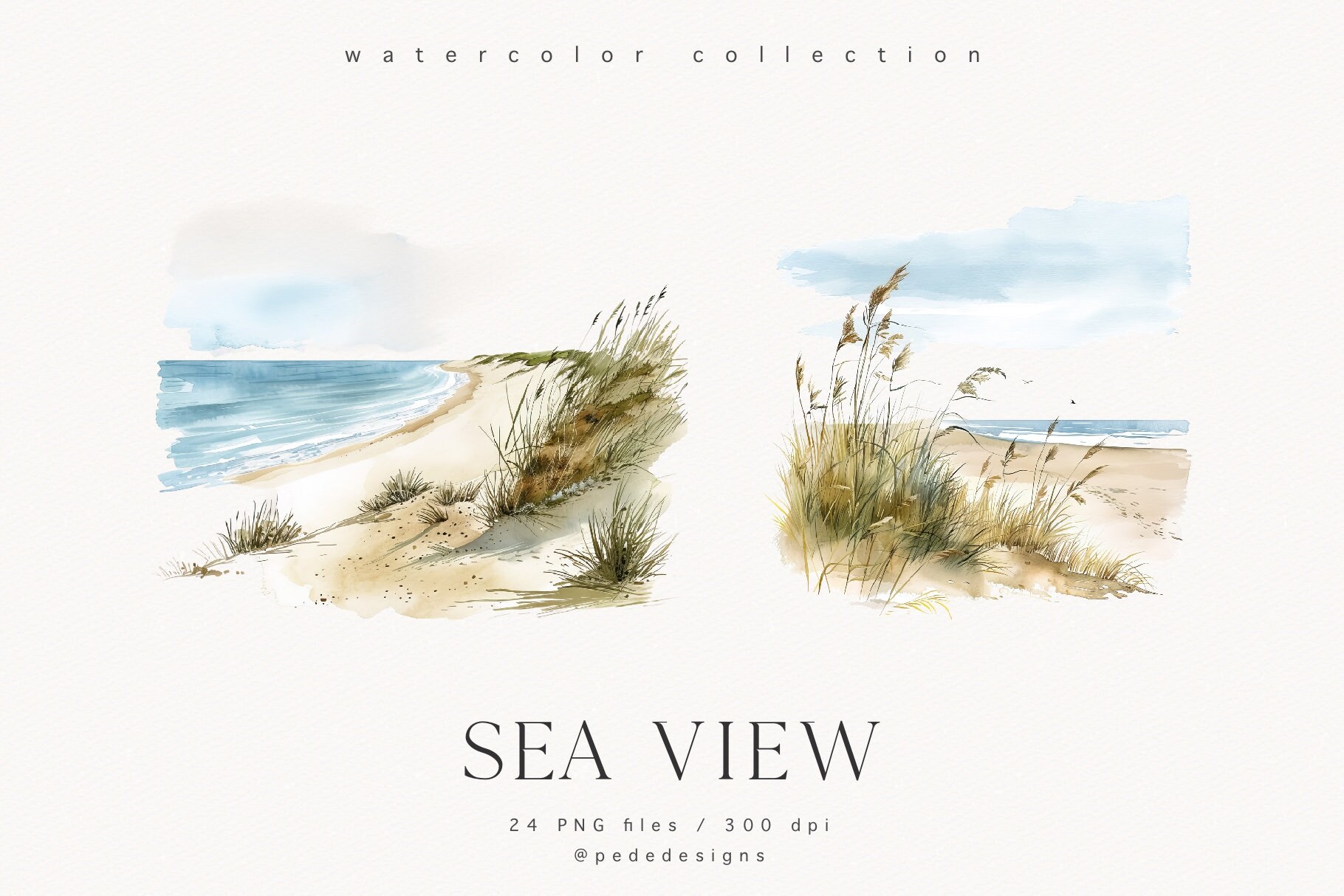 Sea View Illustration, Watercolor View Clipart, Travel Graphics, Summer ...