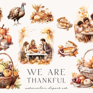 We Are Thankful, Watercolor Fall Clipart, Thanksgiving Clipart ...