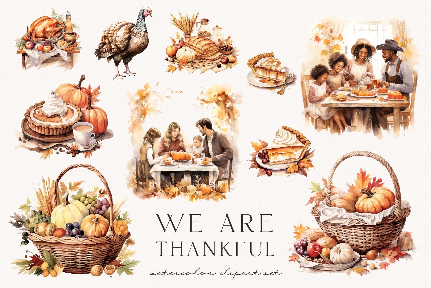 We Are Thankful, Watercolor Fall Clipart, Thanksgiving Clipart ...