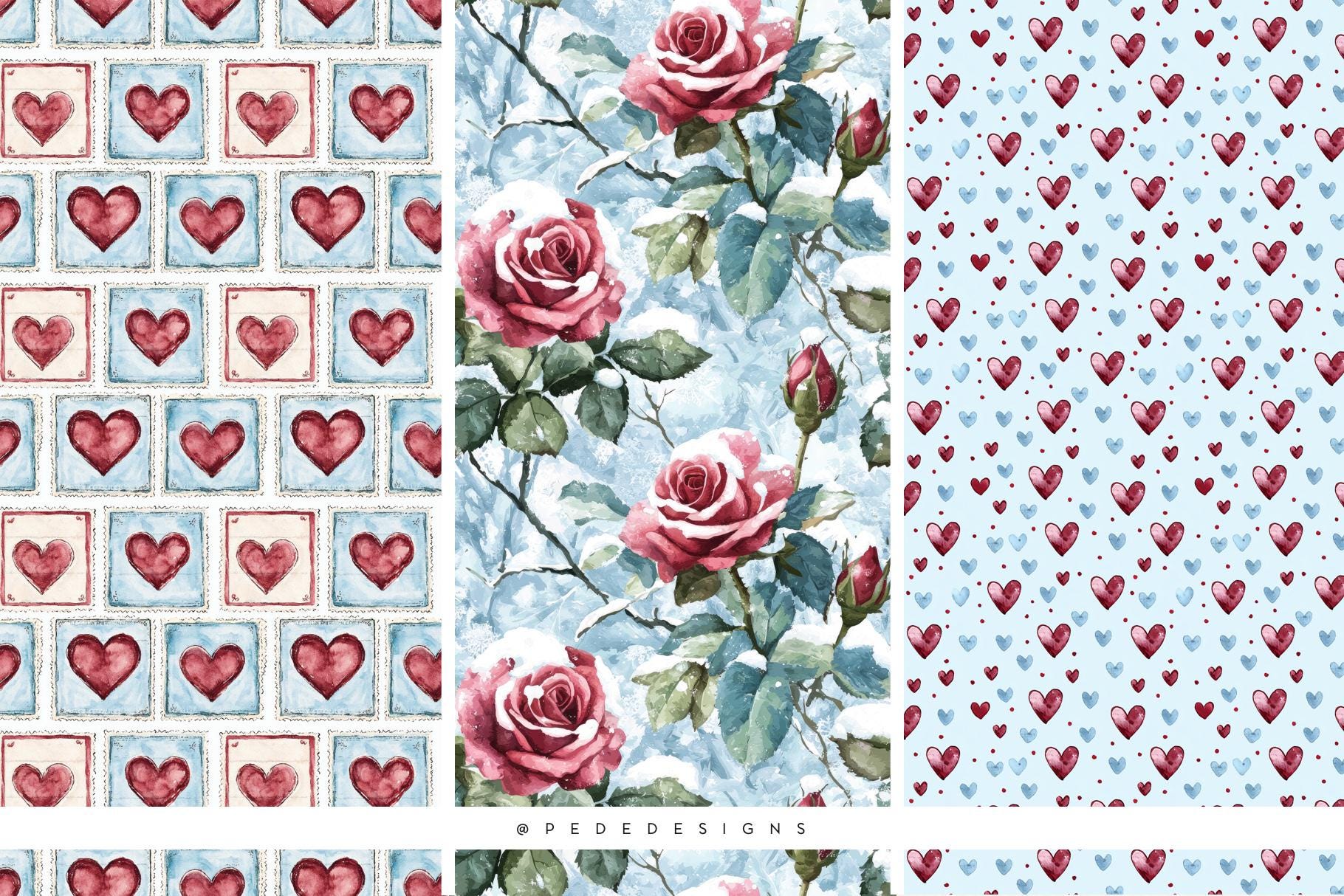 Winter Romance Digital Paper Pack, Valentine's Digital Papers, Love ...