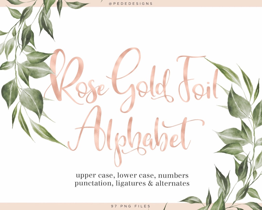 Rose Gold Foil Alphabet Clipart Rose Gold Digital Alphabet - Etsy