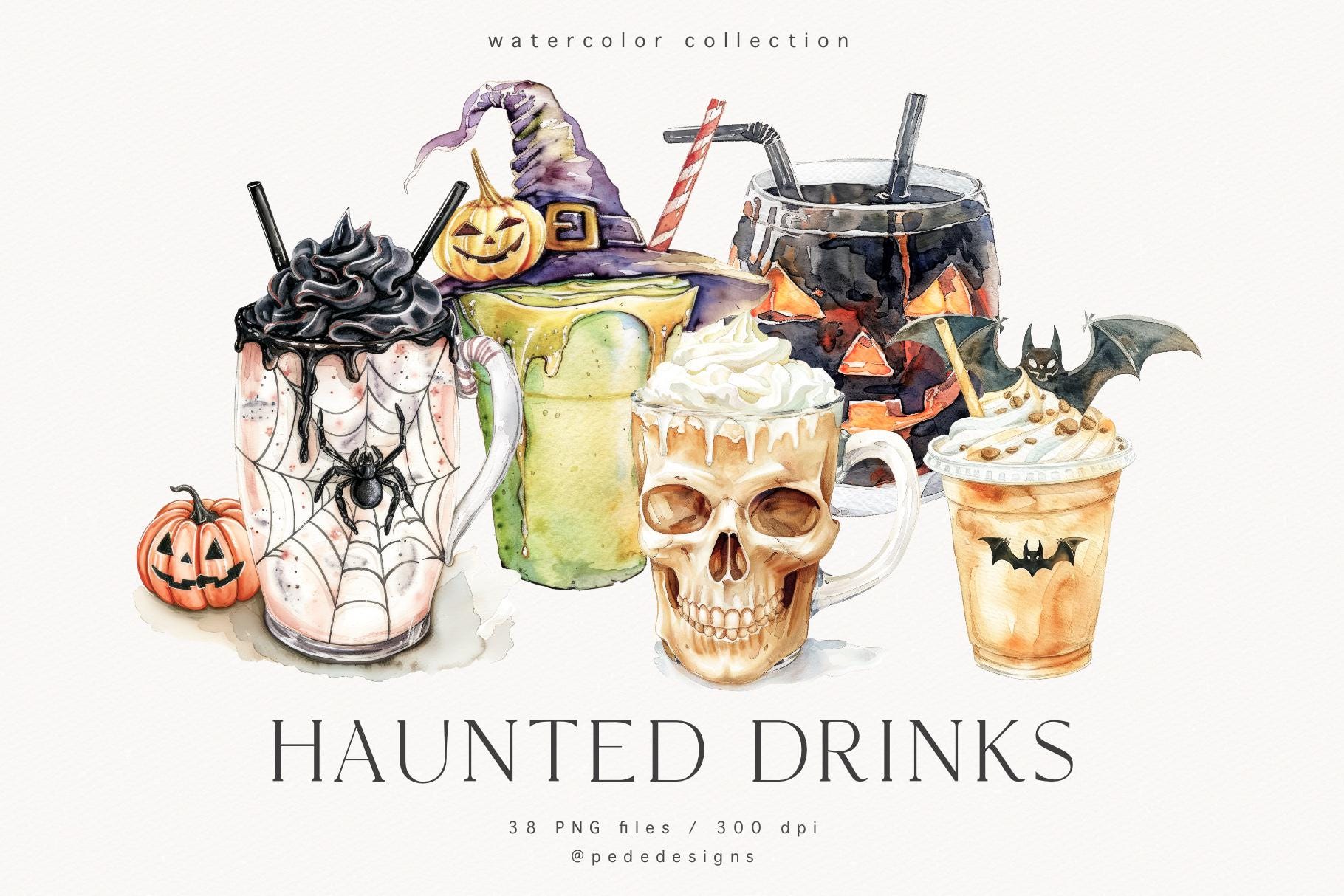 Haunted Drinks Clip Art Set, Watercolor, Menu Clipart, Halloween Party ...