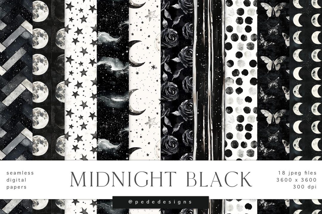 Midnight Black Digital Papers Set, Celestial Digital Paper Pack ...