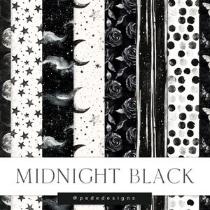 Midnight Black Digital Papers Set, Celestial Digital Paper Pack ...