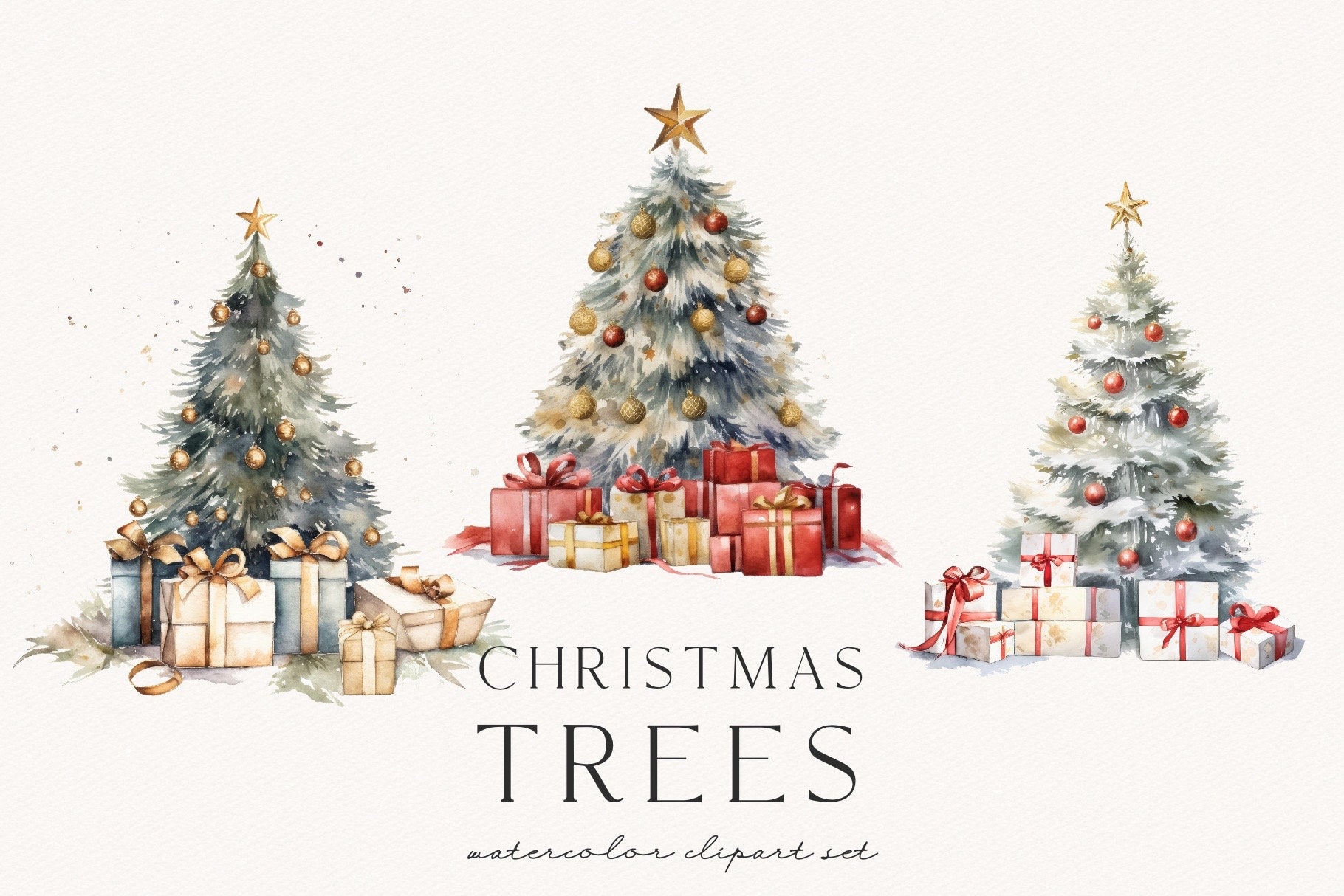 Watercolor Christmas Trees Clipart Set, Winter Holidays Instant ...