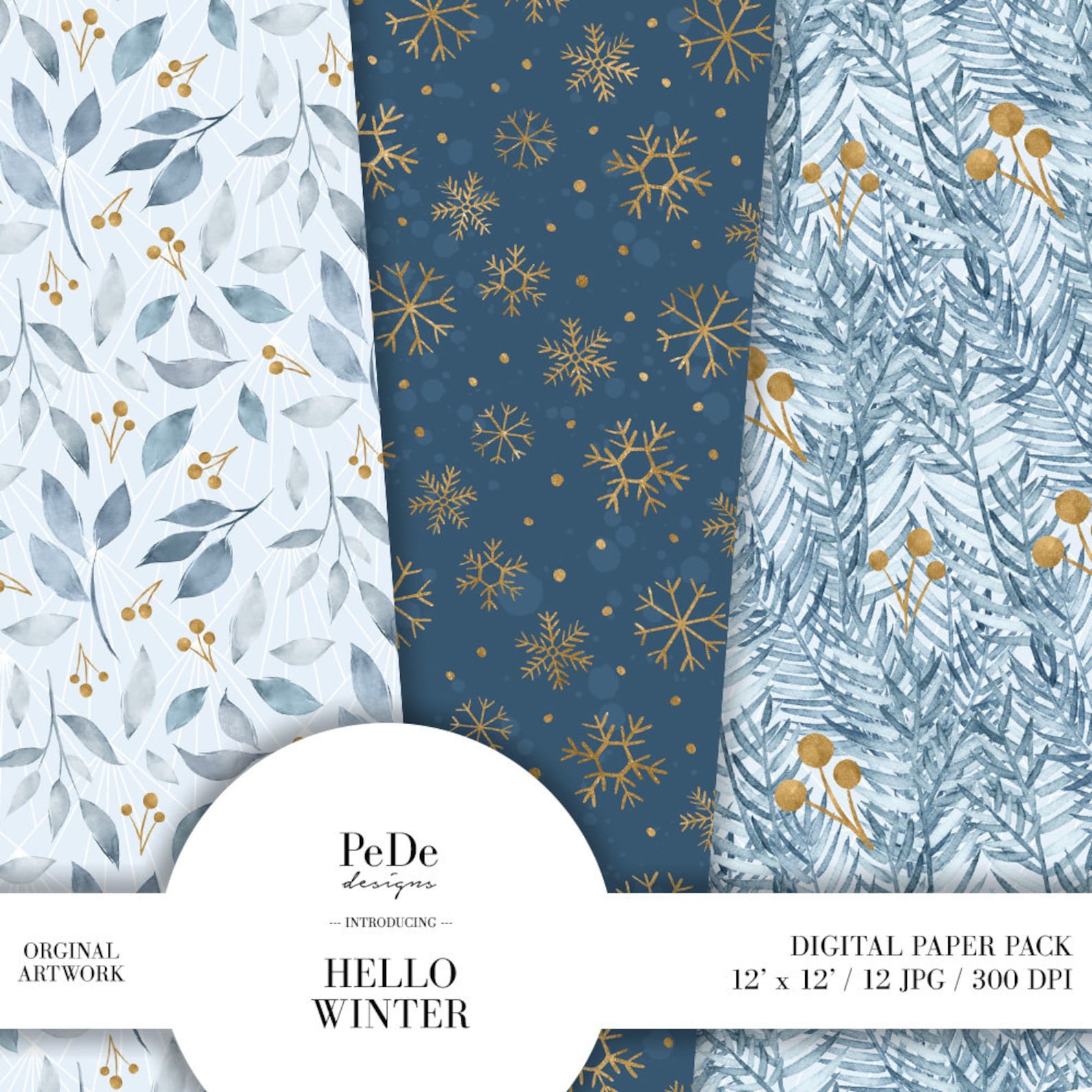Hello Winter Winter Digital Paper Pack Watercolor Winter - Etsy