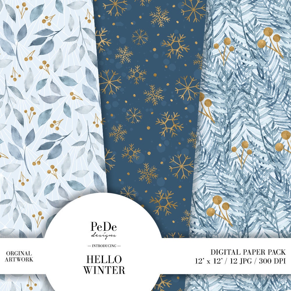 Hello Winter Winter Digital Paper Pack Watercolor Winter - Etsy