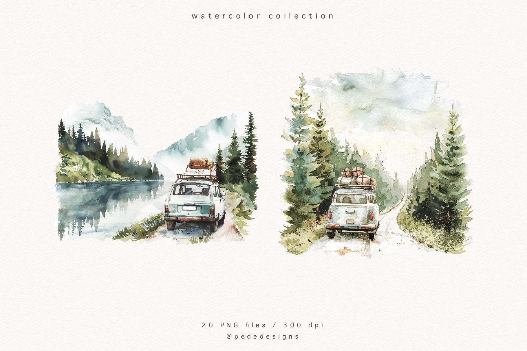 Roadtrip Illustration, Watercolor Landscape Clipart, Travel View ...