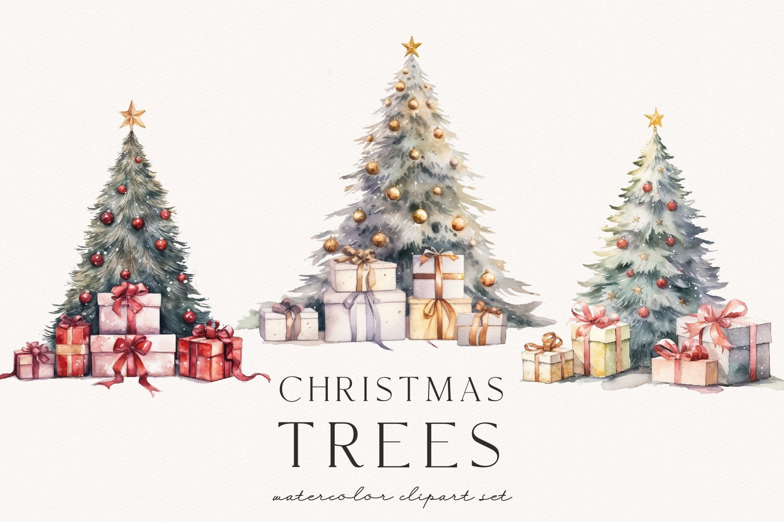 Watercolor Christmas Trees Clipart Set, Winter Holidays Instant ...