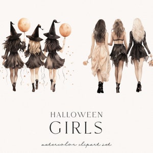 Halloween Girls Clipart, Watercolor Halloween Clipart, Spooky Clipart ...