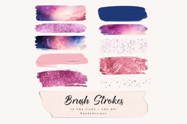 Brush Strokes Clipart, Galaxy, Night Sky, Rose Gold Foil, Purple ...