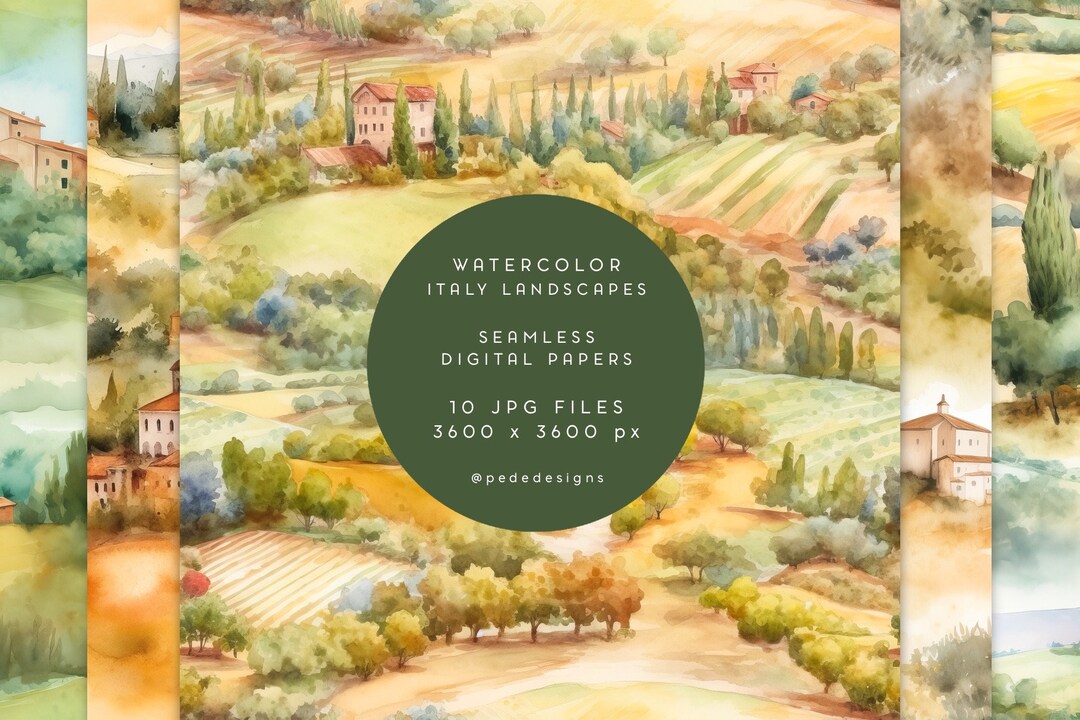 Watercolor Italy Landscapes Digital Paper Pack, Summer Digital Paper ...