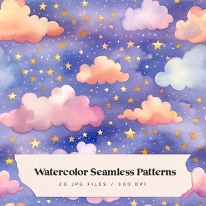 Cute Sky Digital Paper, Nursery Digital Paper Pack, Clouds Seamless ...