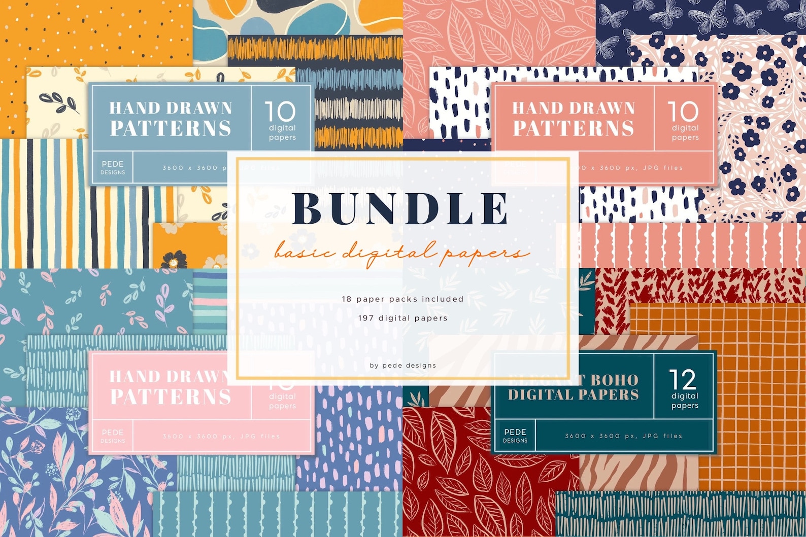 Basic Digital Papers Bundle, Seamless Patterns, Boho Digital Paper Pack ...