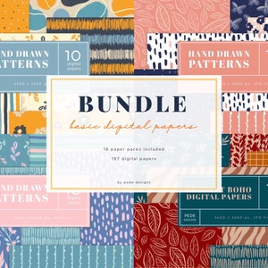 Basic Digital Papers Bundle, Seamless Patterns, Boho Digital Paper Pack ...