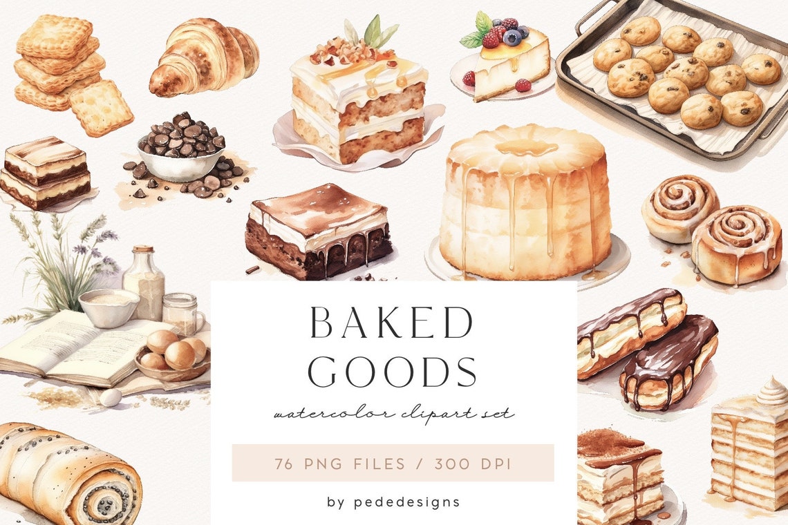 Baked Goods, Baking Watercolor Clipart, Dessert Png Graphics, Png ...