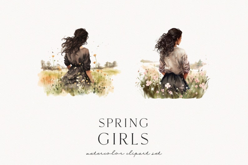 Spring Girls Clipart, Watercolor Girl Graphics, Watercolor Romantic ...