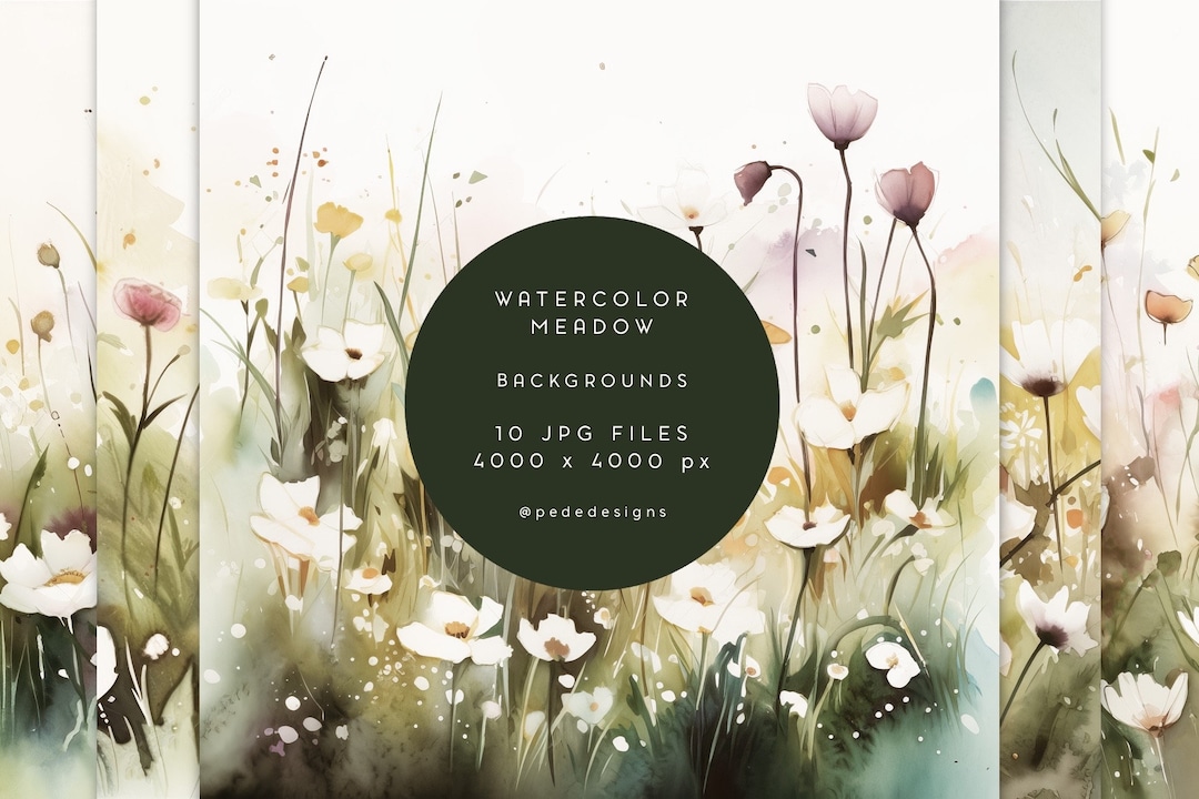 Watercolor Meadow Backgrounds, Floral Digital Paper, Spring Meadow ...