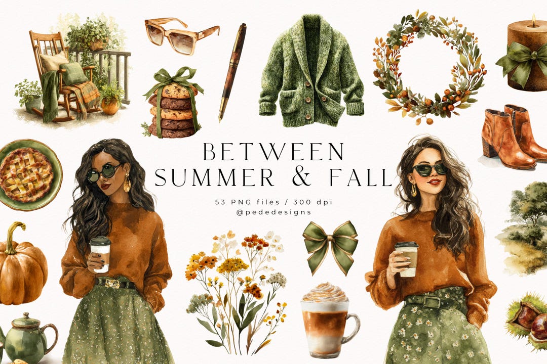 Between Summer & Fall, Watercolor Autumn Graphics, Seasonal Clipart ...