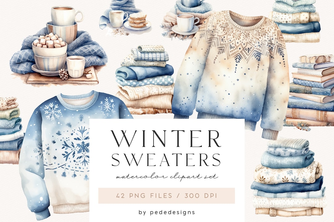 Winter Sweaters Clipart, Watercolor Cozy Winter, Christmas Clipart ...